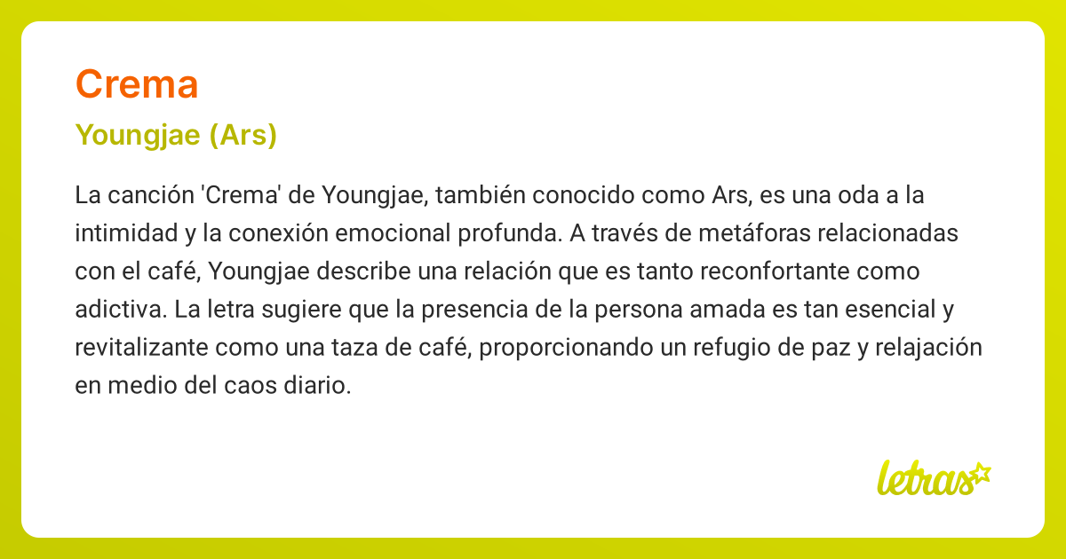 Significado de la canción CREMA (Youngjae (Ars)) - LETRAS.COM