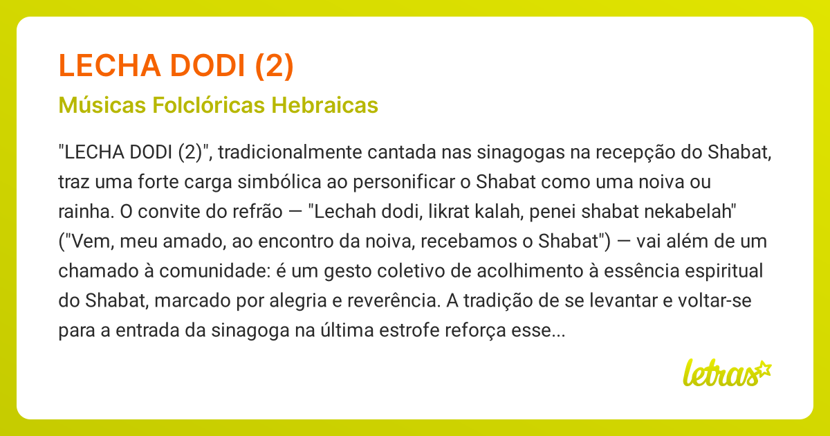 Significado da música LECHA DODI (2) (Músicas Folclóricas Hebraicas ...