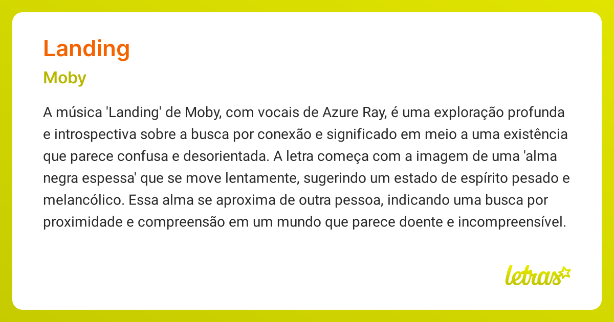 Significado da música LANDING (Moby) - LETRAS.MUS.BR