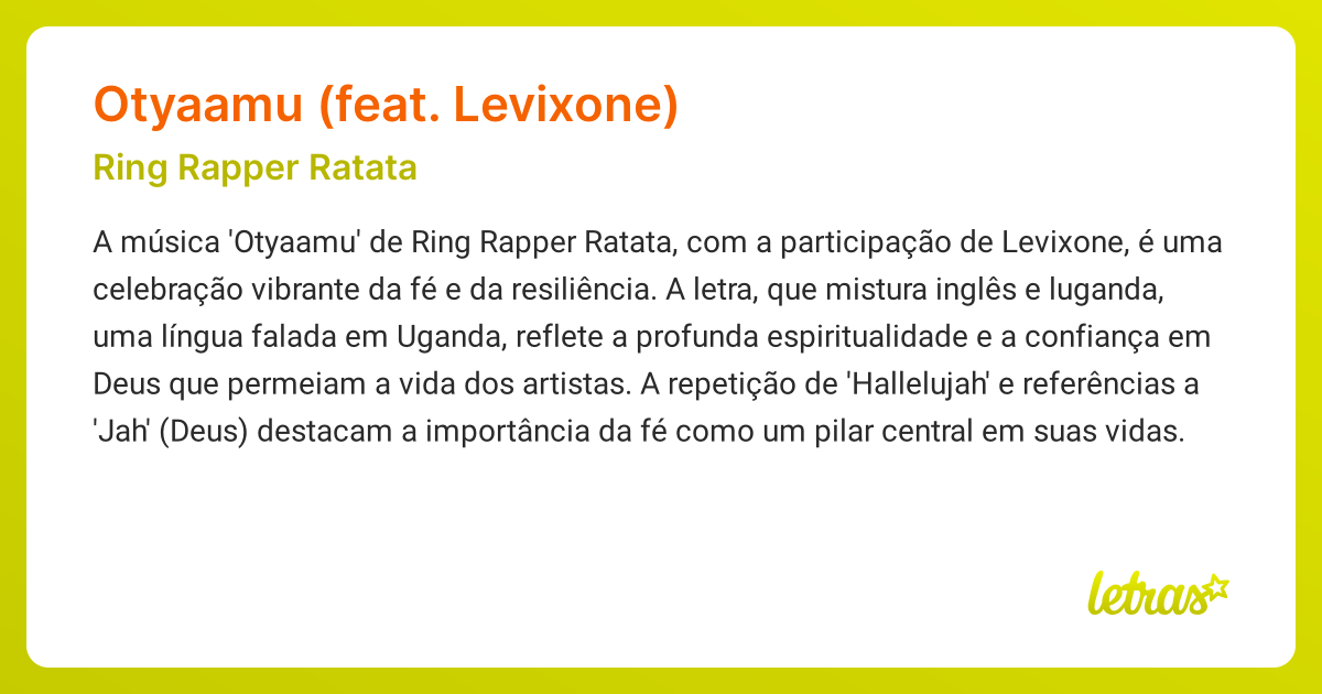 Significado da música OTYAAMU (FEAT. LEVIXONE) (Ring Rapper Ratata ...