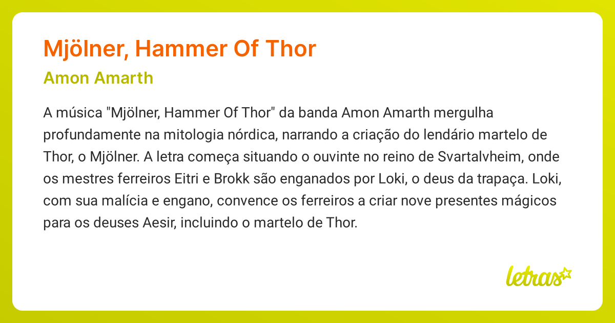 Significado da música MJÖLNER, HAMMER OF THOR (Amon Amarth) - LETRAS.MUS.BR