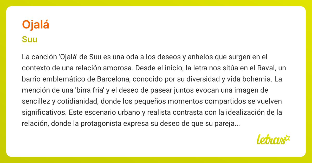 Significado de la canción OJALÁ (Suu) - LETRAS.COM