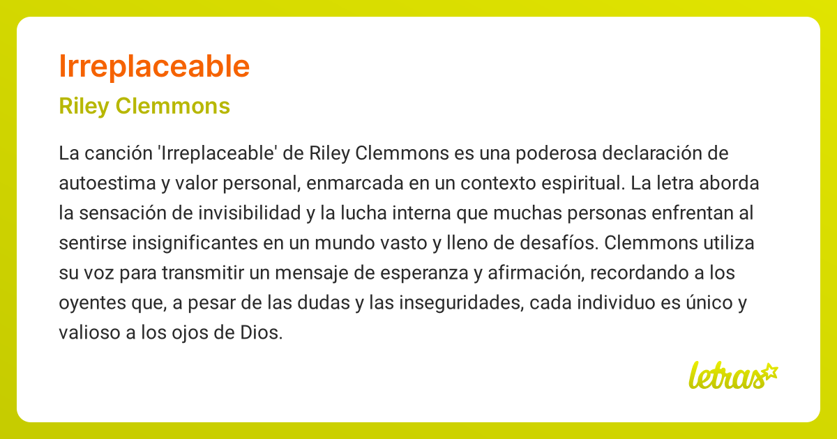 Significado de la canción IRREPLACEABLE (Riley Clemmons) - LETRAS.COM