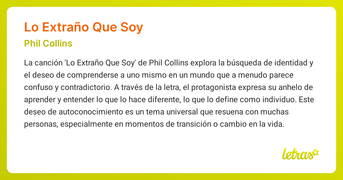 Significado de la canción LO EXTRAÑO QUE SOY (Phil Collins) - LETRAS.COM