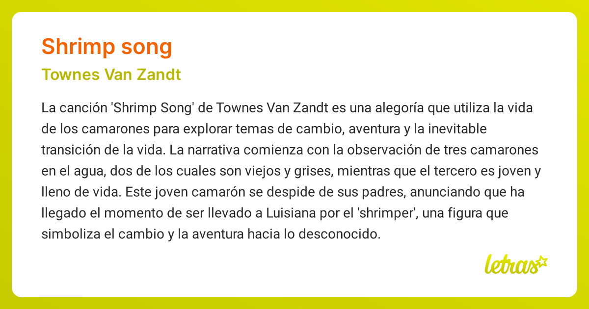 Significado de la canción SHRIMP SONG (Townes Van Zandt) - LETRAS.COM