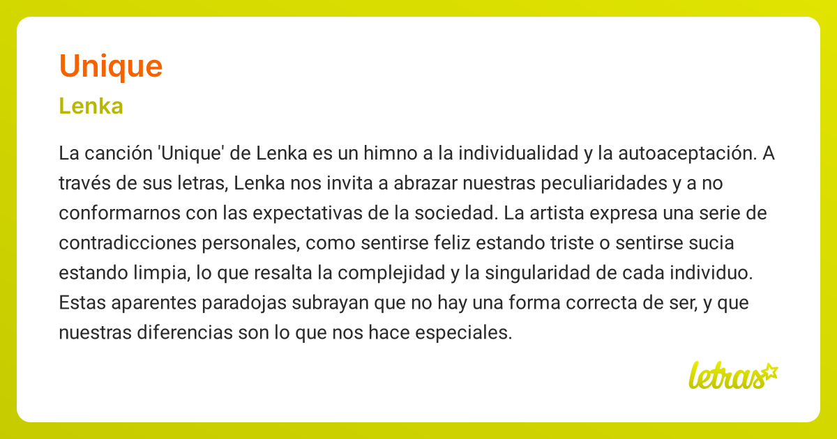 Significado de la canción UNIQUE (Lenka) - LETRAS.COM