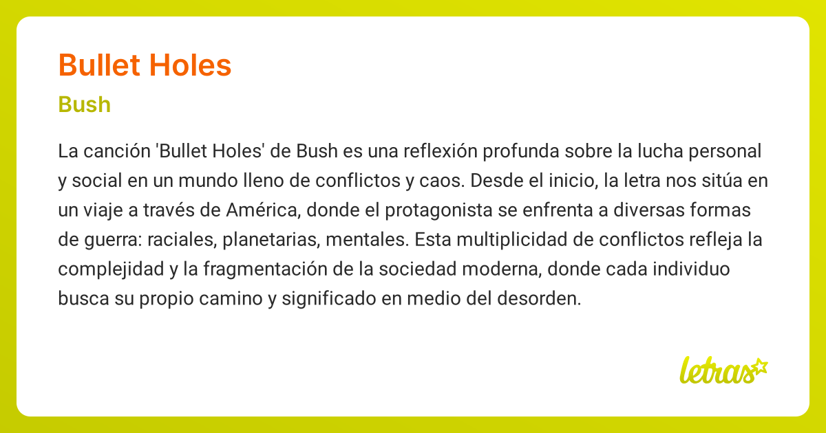 Significado de la canción BULLET HOLES (Bush) - LETRAS.COM