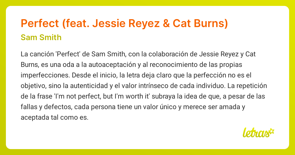 Significado de la canción Perfect (feat. Jessie Reyez & Cat Burns) (Sam ...