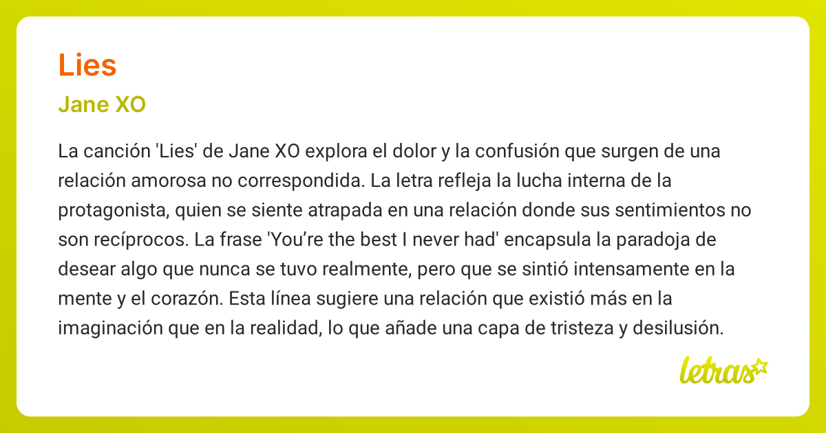 Significado de la canción LIES (Jane XO) - LETRAS.COM