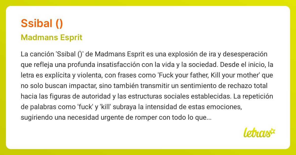 Significado de la canción SSIBAL (씨발) (Madmans Esprit) - LETRAS.COM