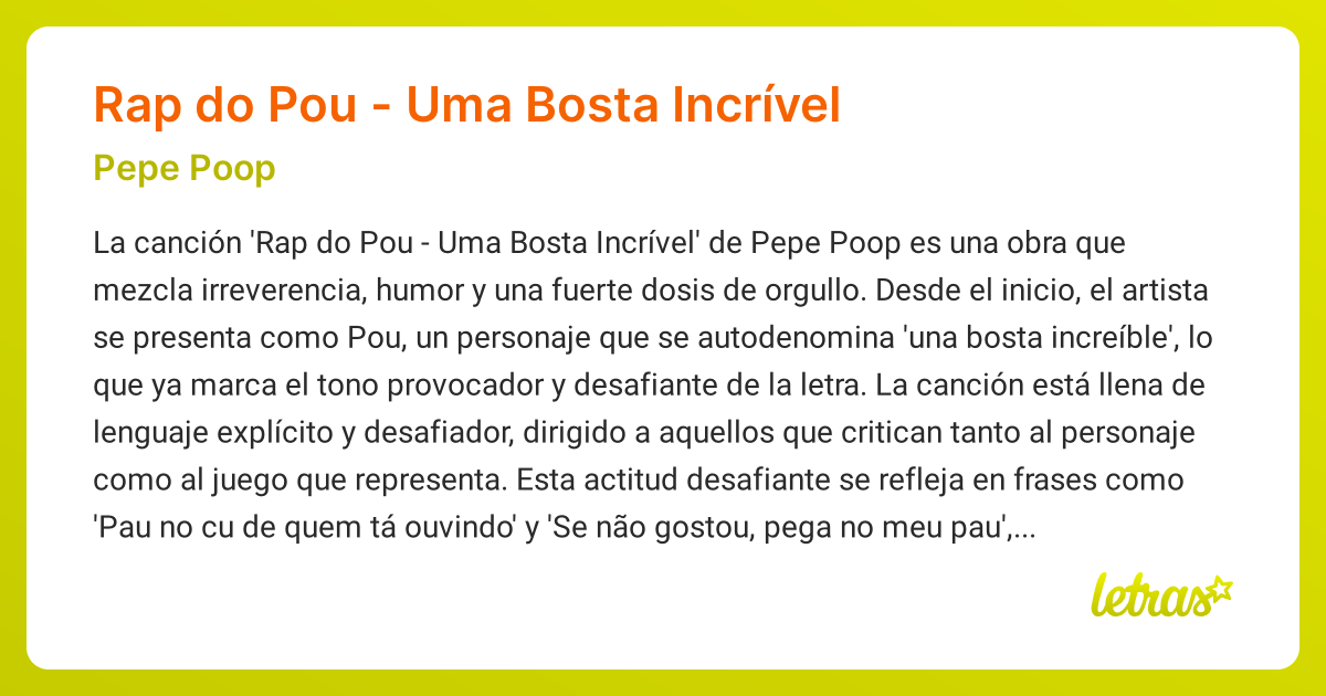 Significado de la canción Rap do Pou - Uma Bosta Incrível (Pepe Poop ...