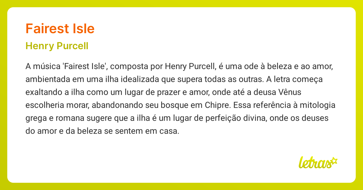 Significado da música FAIREST ISLE (Henry Purcell) - LETRAS.MUS.BR