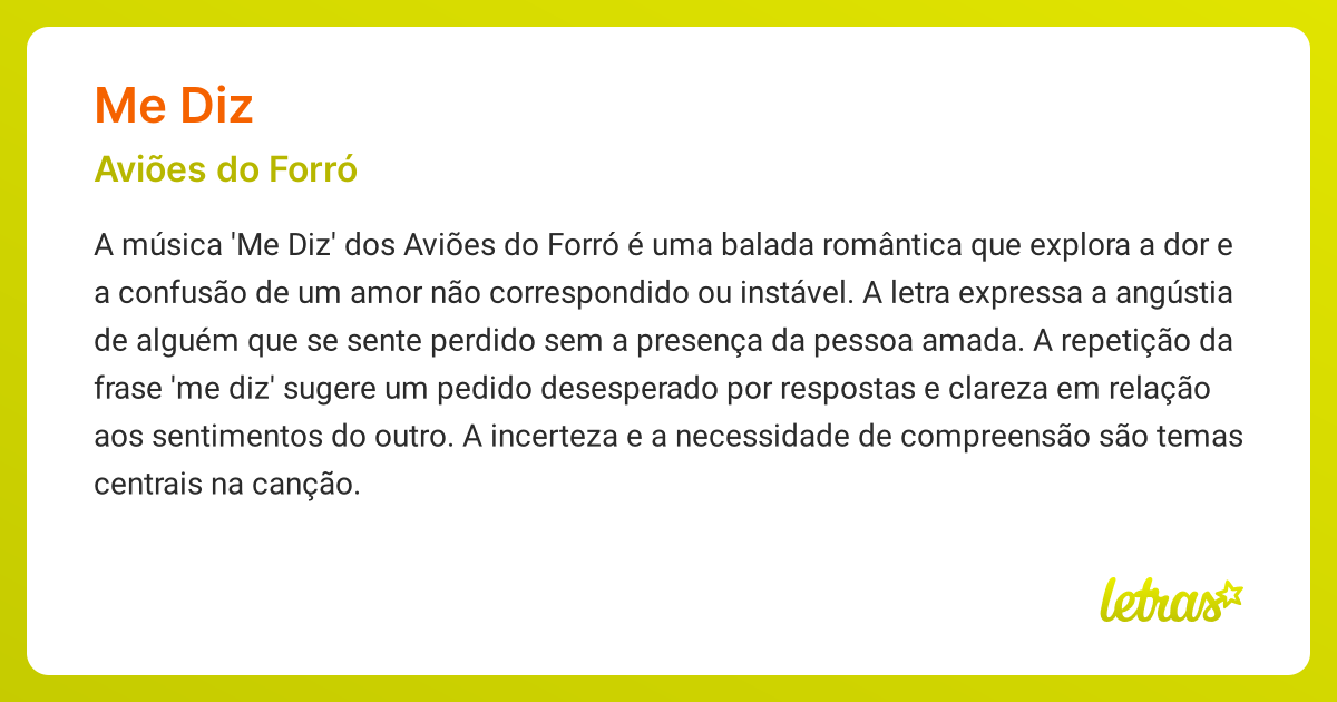 Significado da música ME DIZ (Aviões do Forró) - LETRAS.MUS.BR