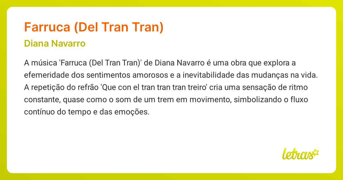 Significado da música FARRUCA (DEL TRAN TRAN) (Diana Navarro) - LETRAS ...
