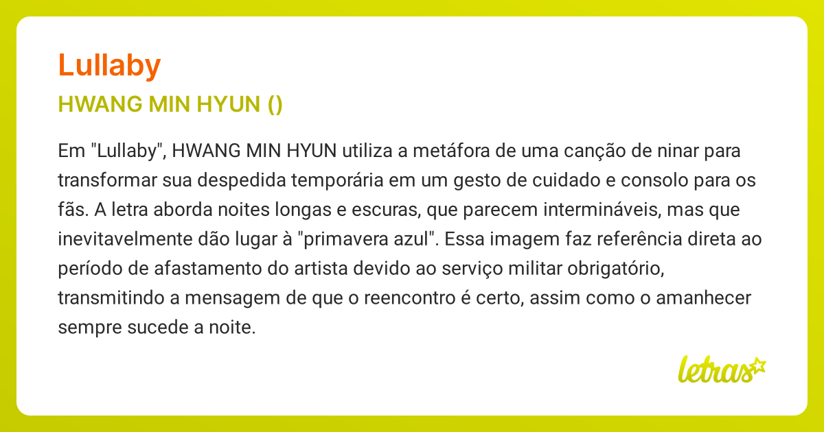 Significado da música LULLABY (HWANG MIN HYUN (황민현)) - LETRAS.MUS.BR
