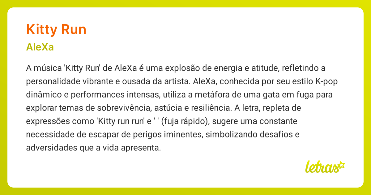 Significado da música KITTY RUN (AleXa) - LETRAS.MUS.BR