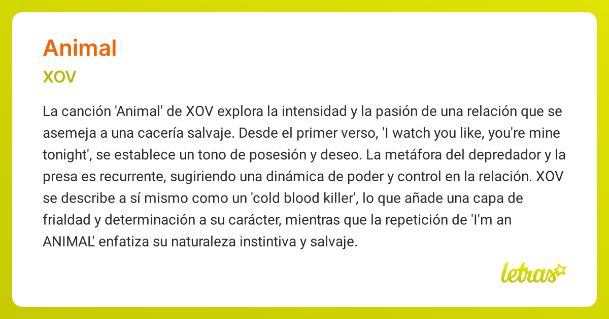Significado de la canción ANIMAL (XOV) - LETRAS.COM