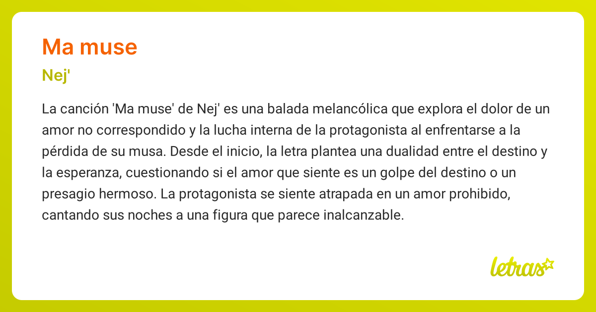 Significado de la canción MA MUSE (Nej') - LETRAS.COM