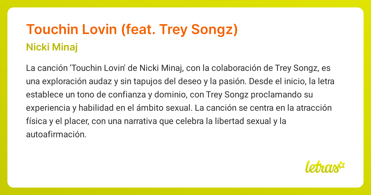 Significado de la canción Touchin Lovin (feat. Trey Songz) (Nicki Minaj ...