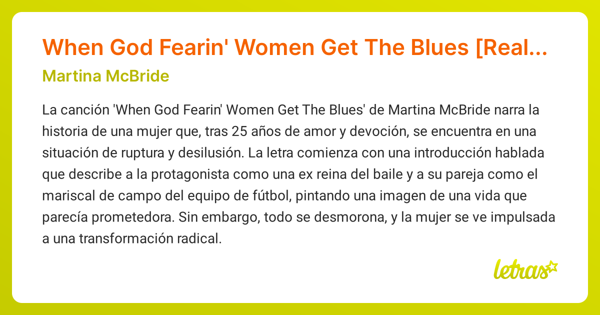 Significado de la canción When God Fearin' Women Get The Blues [Real ...