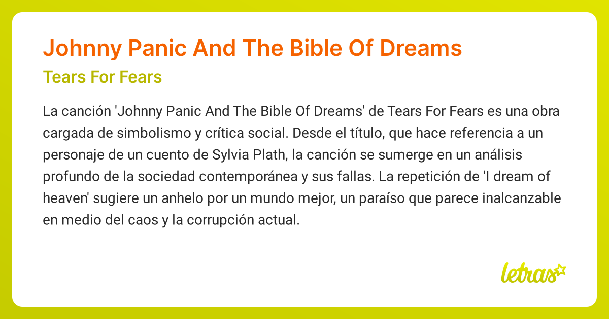 Significado de la canción Johnny Panic And The Bible Of Dreams (Tears ...