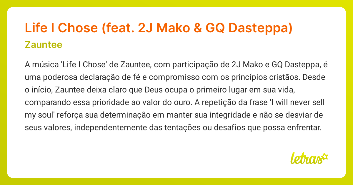 Significado da música Life I Chose (feat. 2J Mako & GQ Dasteppa ...