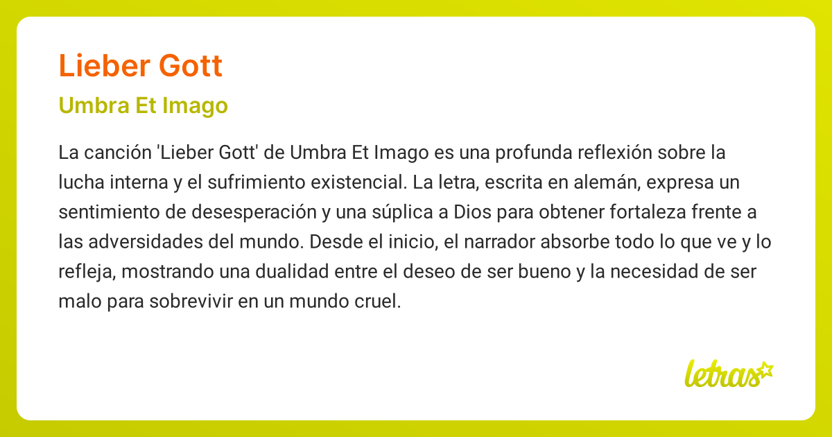 Significado de la canción LIEBER GOTT (Umbra Et Imago) - LETRAS.COM