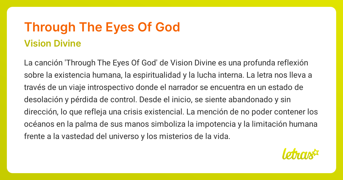 Significado de la canción THROUGH THE EYES OF GOD (Vision Divine ...