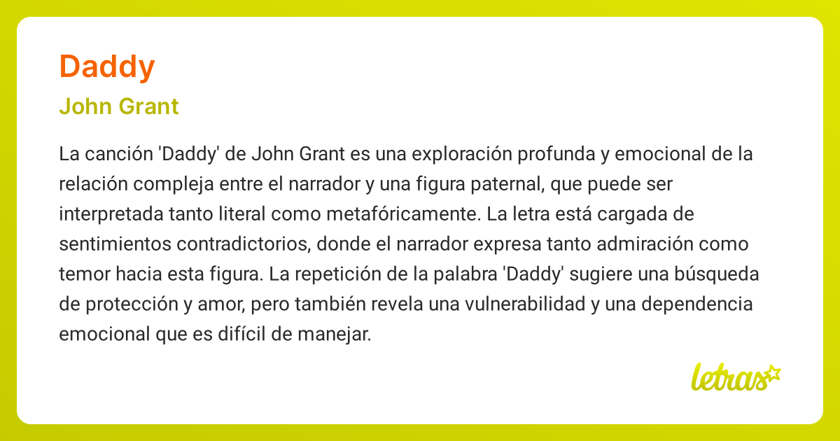 Significado de la canción DADDY (John Grant) - LETRAS.COM