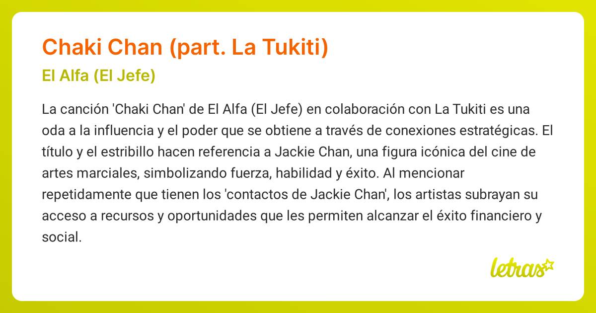 Significado de la canción CHAKI CHAN (PART. LA TUKITI) (El Alfa (El ...