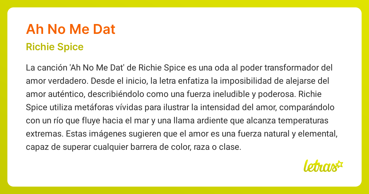 Significado de la canción AH NO ME DAT (Richie Spice) - LETRAS.COM