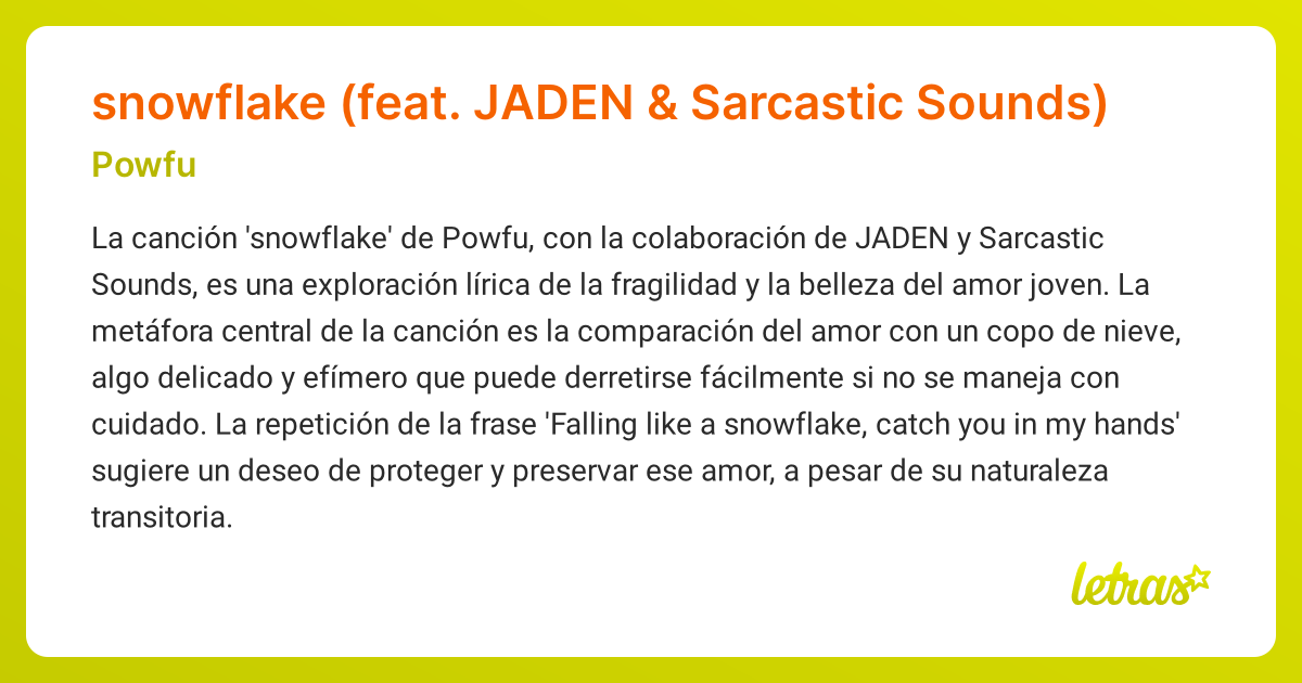 Significado de la canción snowflake (feat. JADEN & Sarcastic Sounds ...