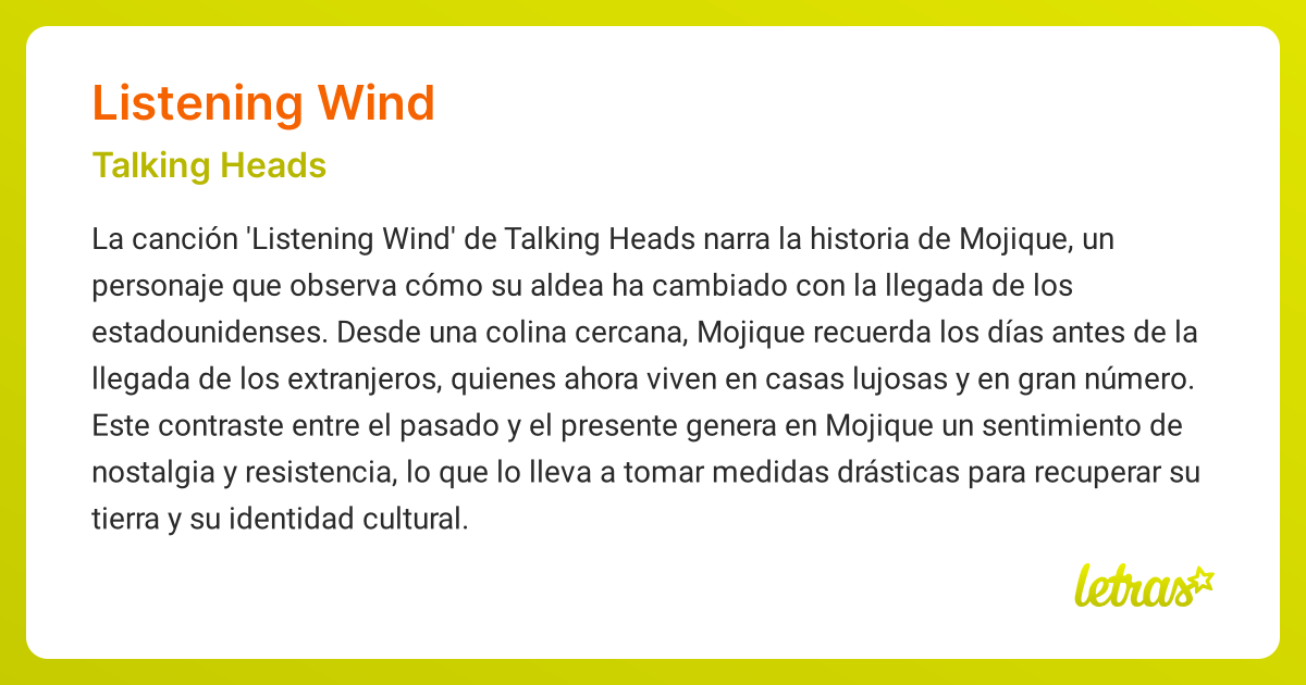 Significado de la canción LISTENING WIND (Talking Heads) - LETRAS.COM