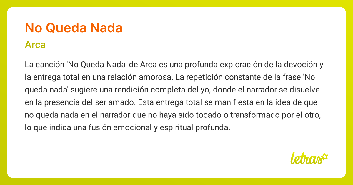 Significado de la canción NO QUEDA NADA (Arca) - LETRAS.COM