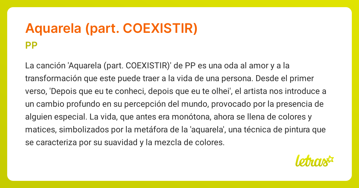 Significado de la canción AQUARELA (PART. COEXISTIR) (PP) - LETRAS.COM