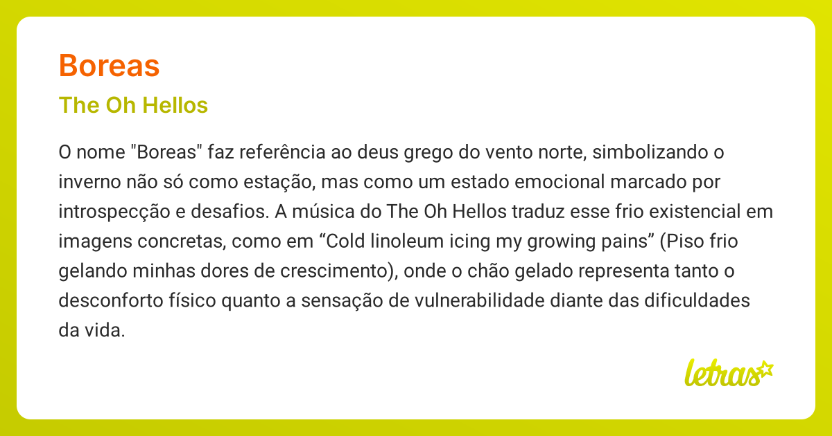 Significado da música BOREAS (The Oh Hellos) - LETRAS.MUS.BR