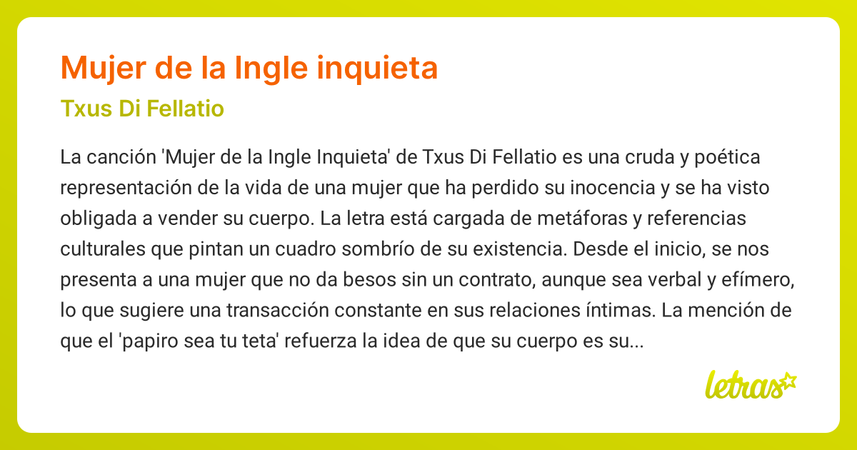 Significado de la canción MUJER DE LA INGLE INQUIETA (Txus Di Fellatio ...