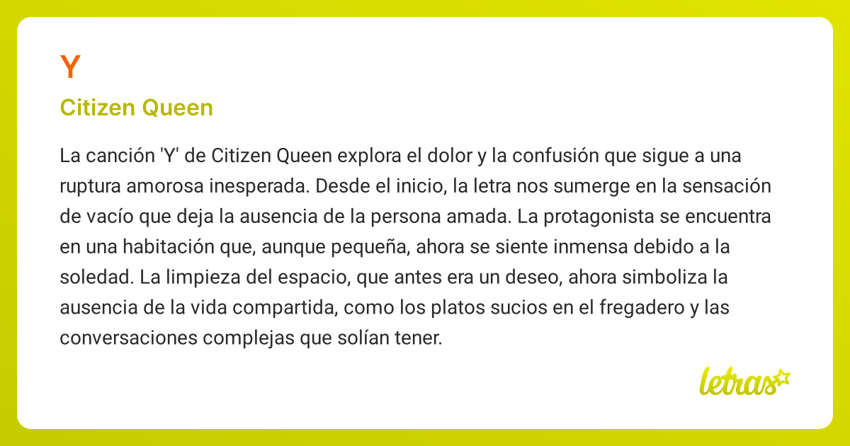 Significado de la canción Y (Citizen Queen) - LETRAS.COM