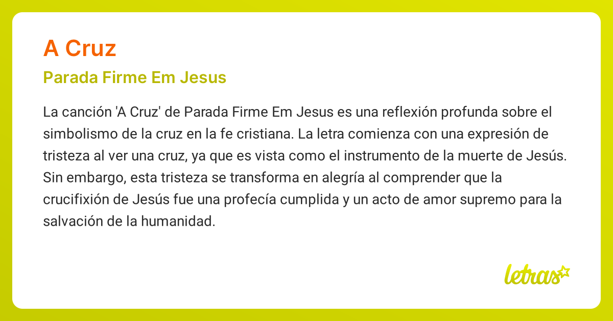 Significado de la canción A CRUZ (Parada Firme Em Jesus) - LETRAS.COM