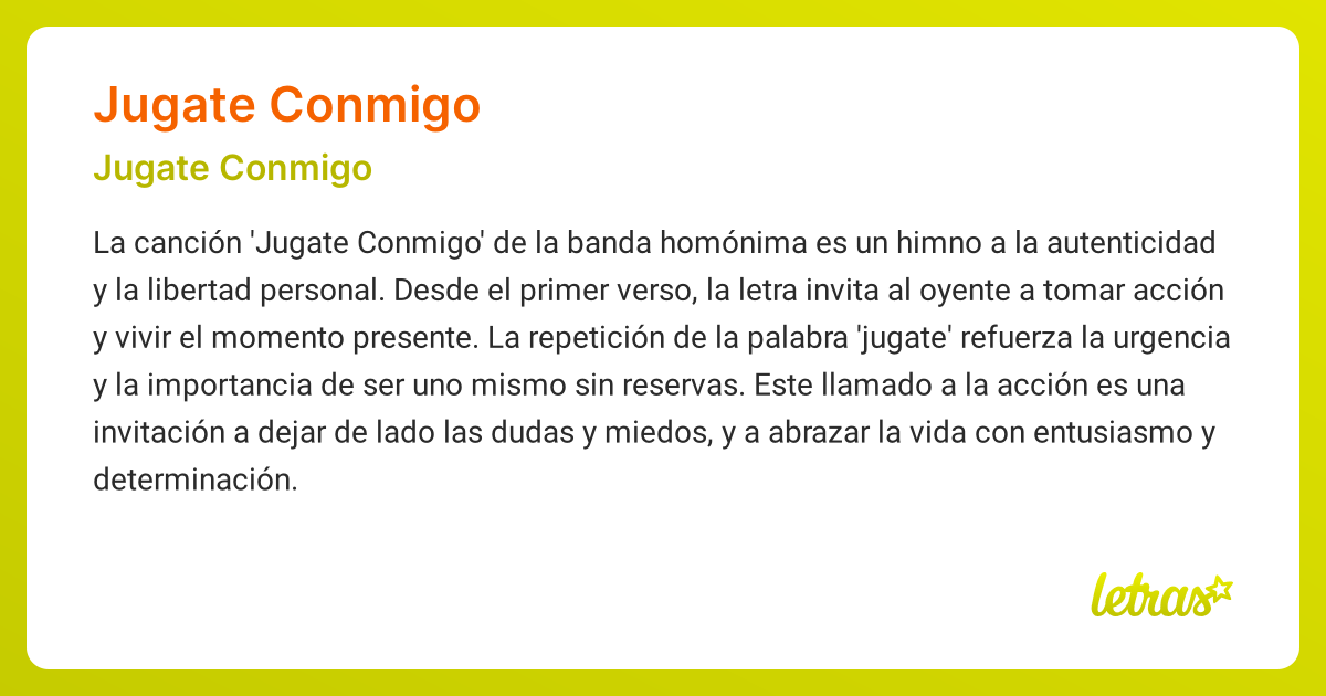 Significado de la canción JUGATE CONMIGO (Jugate Conmigo) - LETRAS.COM