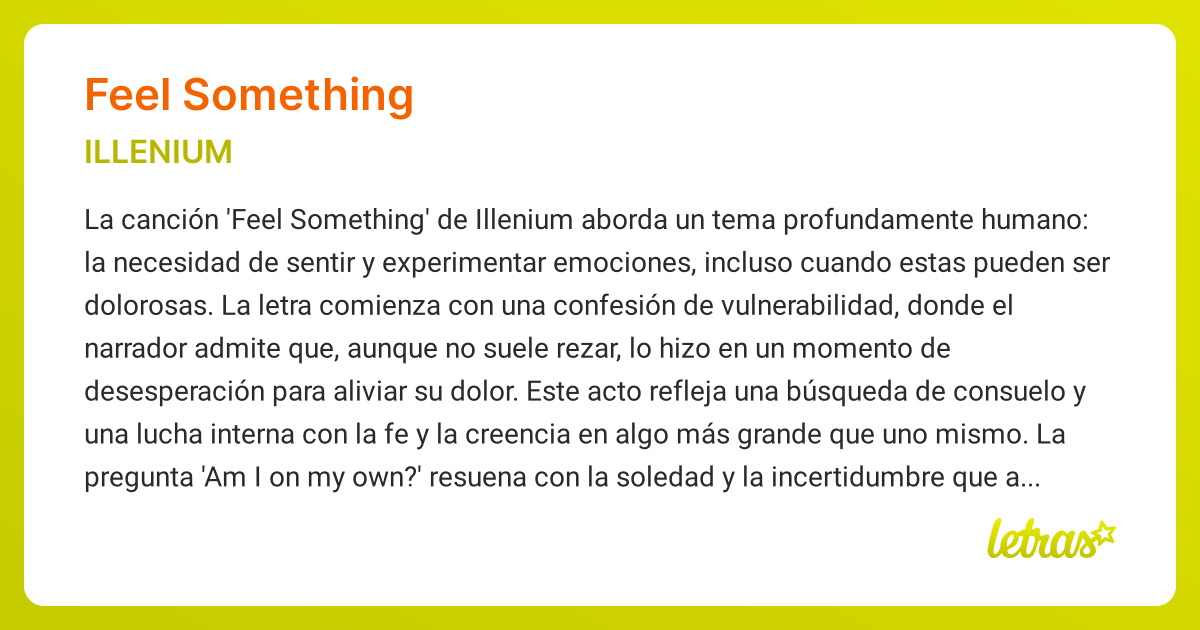 Significado de la canción FEEL SOMETHING (Illenium) - LETRAS.COM