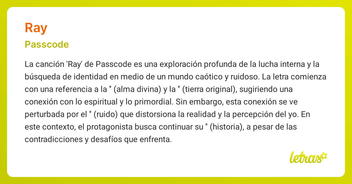 Significado de la canción RAY (Passcode) - LETRAS.COM