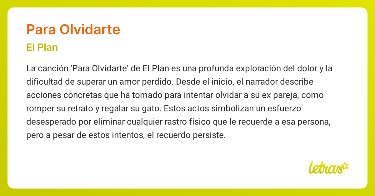 Significado de la canción PARA OLVIDARTE (El Plan) - LETRAS.COM