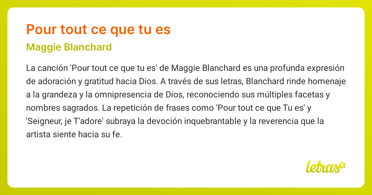 Significado de la canción POUR TOUT CE QUE TU ES (Maggie Blanchard ...