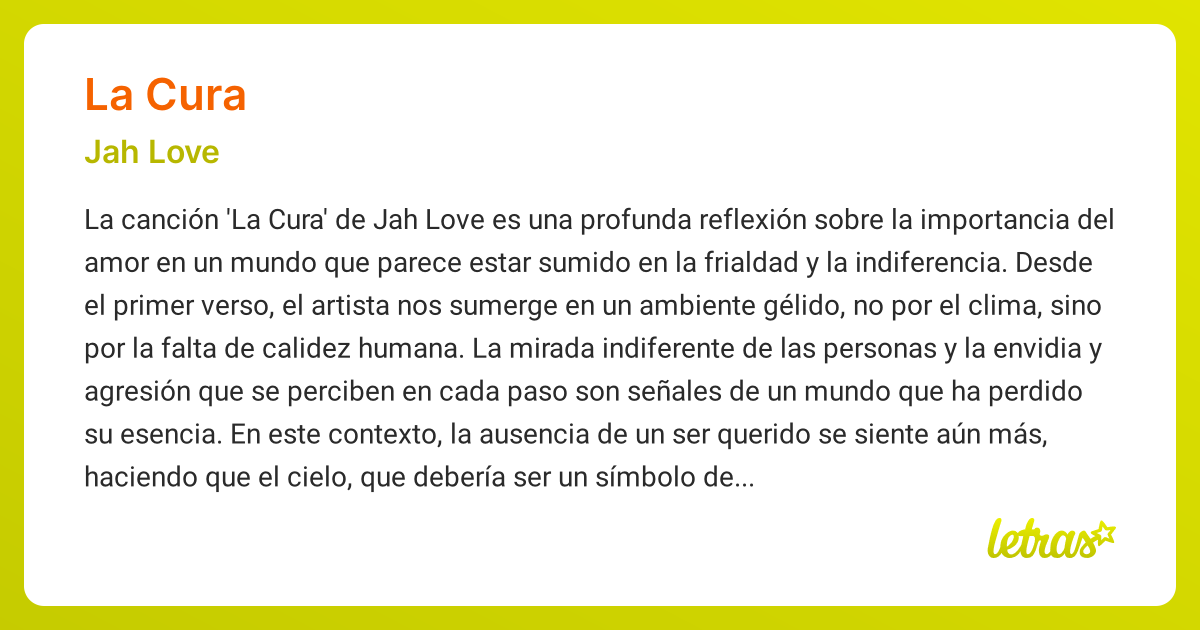 Significado de la canción LA CURA (Jah Love) - LETRAS.COM