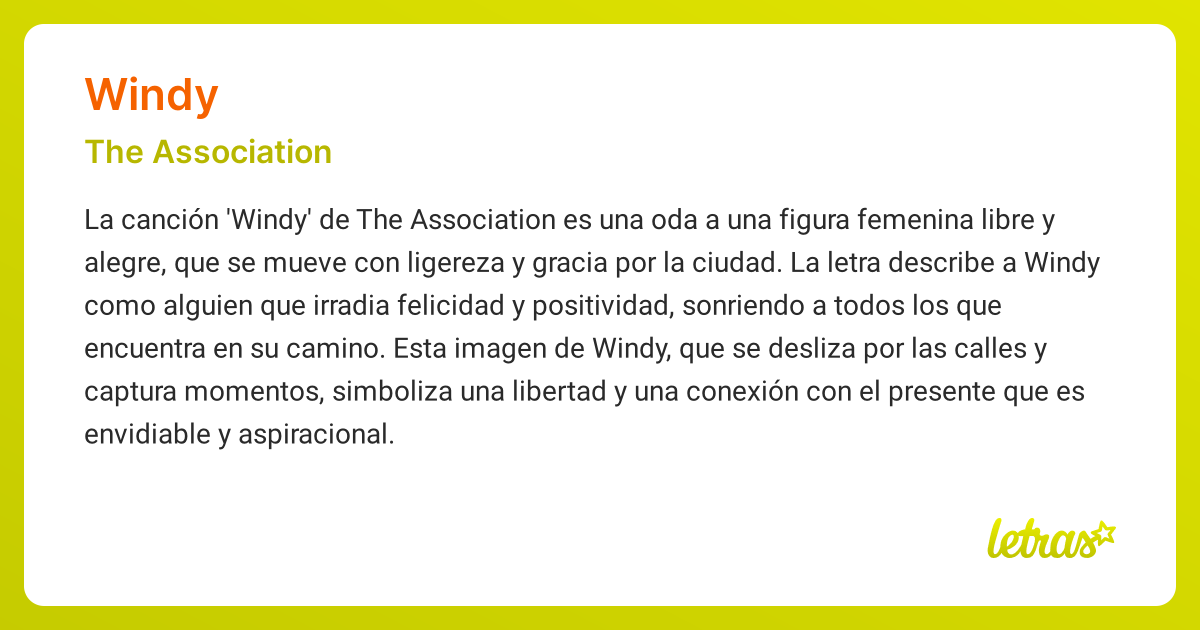 Significado de la canción WINDY (The Association) - LETRAS.COM