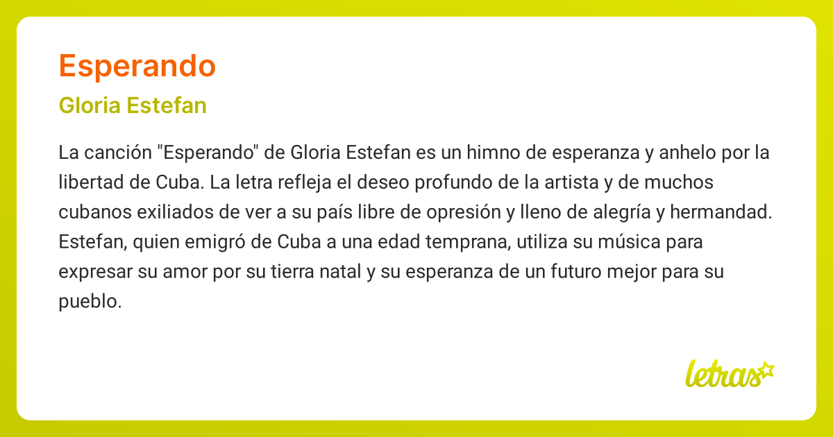 Significado de la canción ESPERANDO (Gloria Estefan) - LETRAS.COM