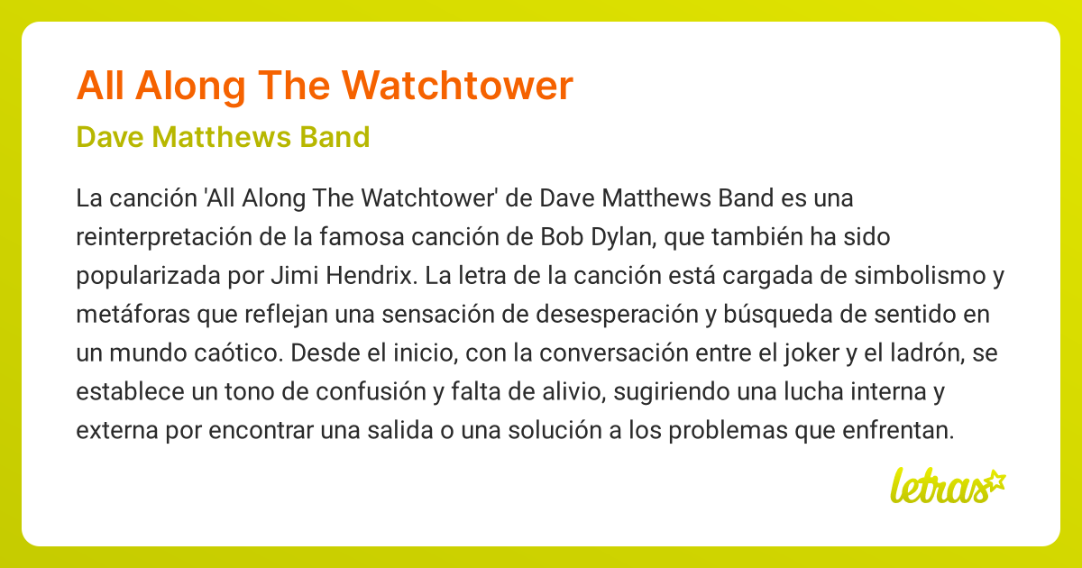Significado de la canción ALL ALONG THE WATCHTOWER (Dave Matthews Band ...