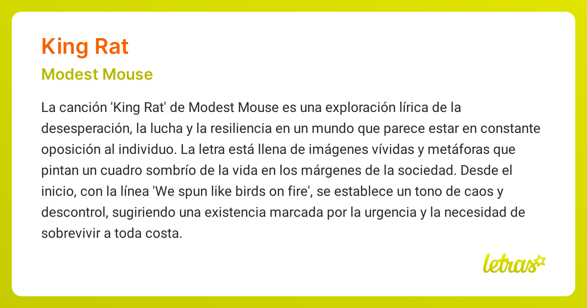 Significado de la canción KING RAT (Modest Mouse) - LETRAS.COM