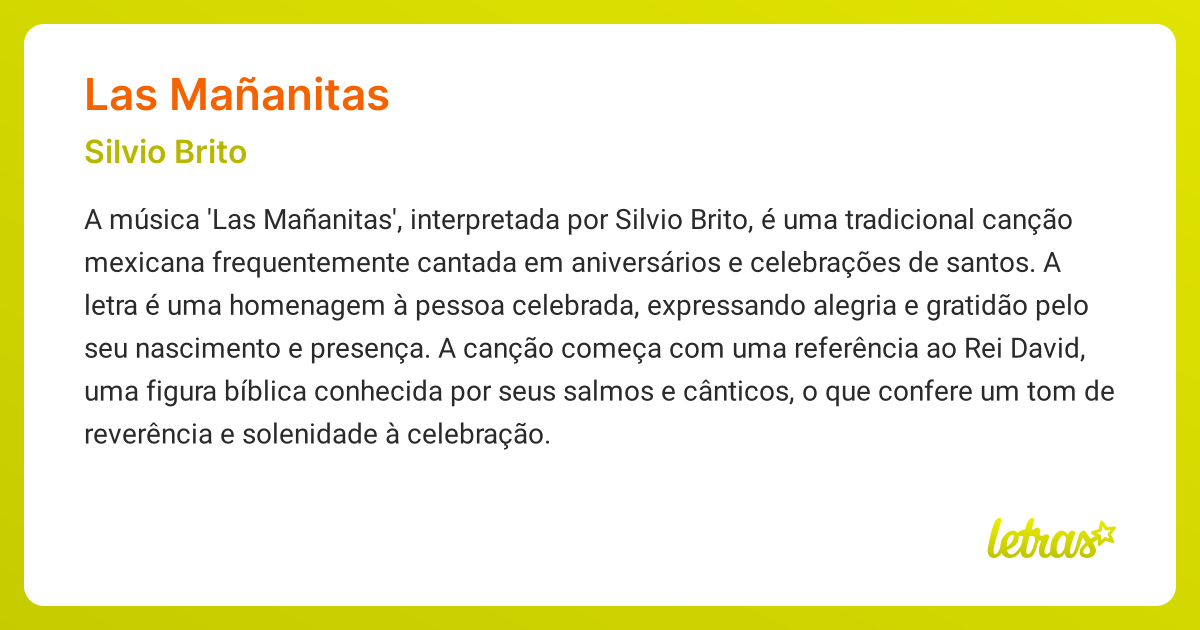 Significado da música LAS MAÑANITAS (Silvio Brito) - LETRAS.MUS.BR